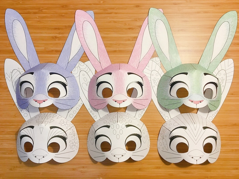 Coloring Mask 3 Printable Easter Bunny Masks 3 Black and | Etsy