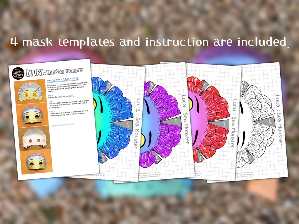 Coloring Mask > 3 Printable Luca Sea Monster Masks, 1 Black and White ...