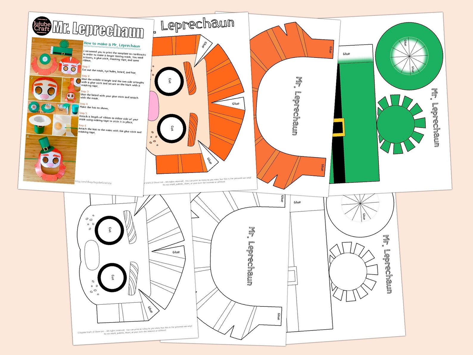 Coloring Mask 2 Printable St. Patricks Day Masks 2 - Etsy