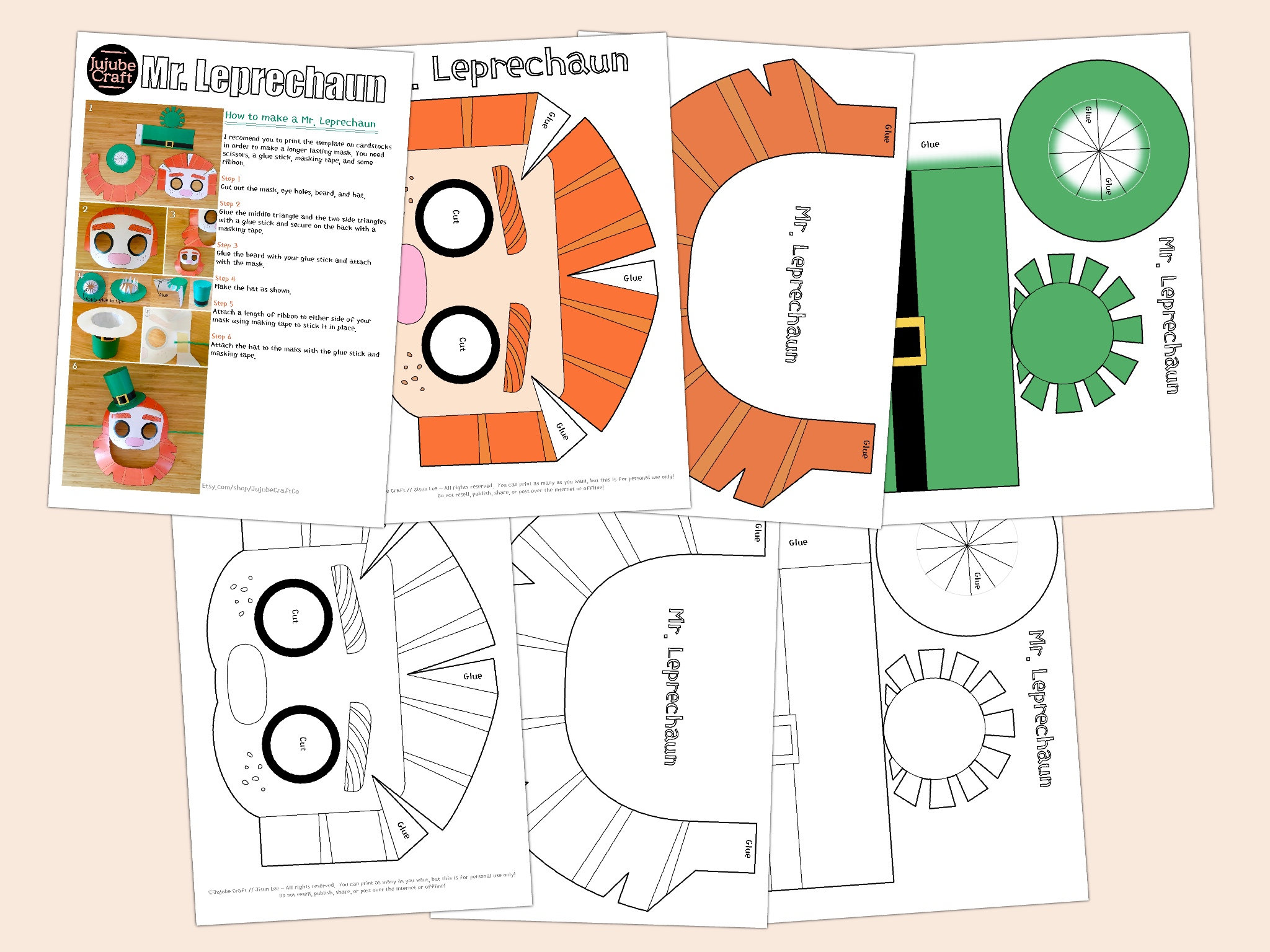 Coloring Mask 2 Printable St. Patricks Day Masks 2 | Etsy