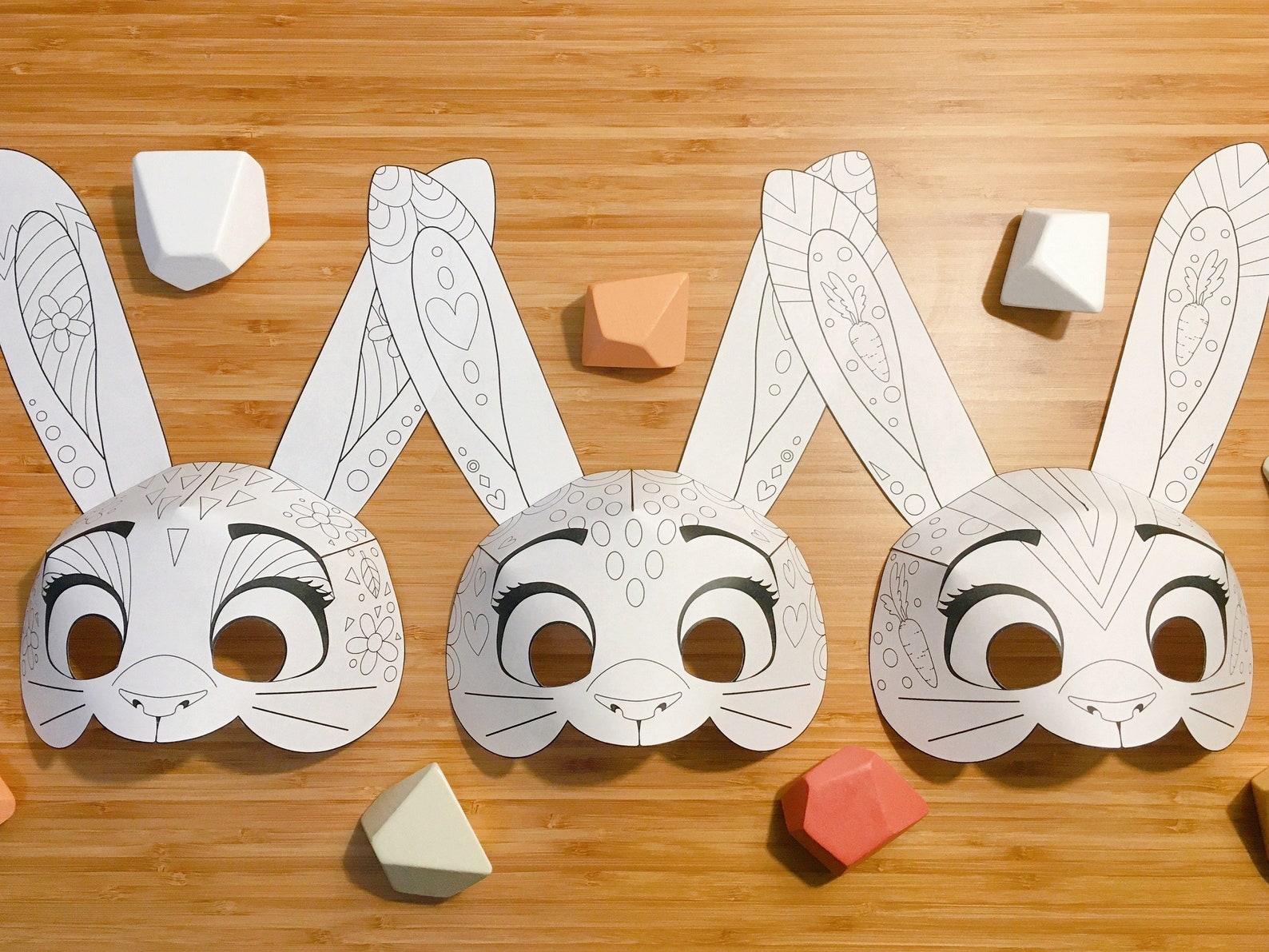 Coloring Mask 3 Printable Easter Bunny Masks 3 Black and | Etsy