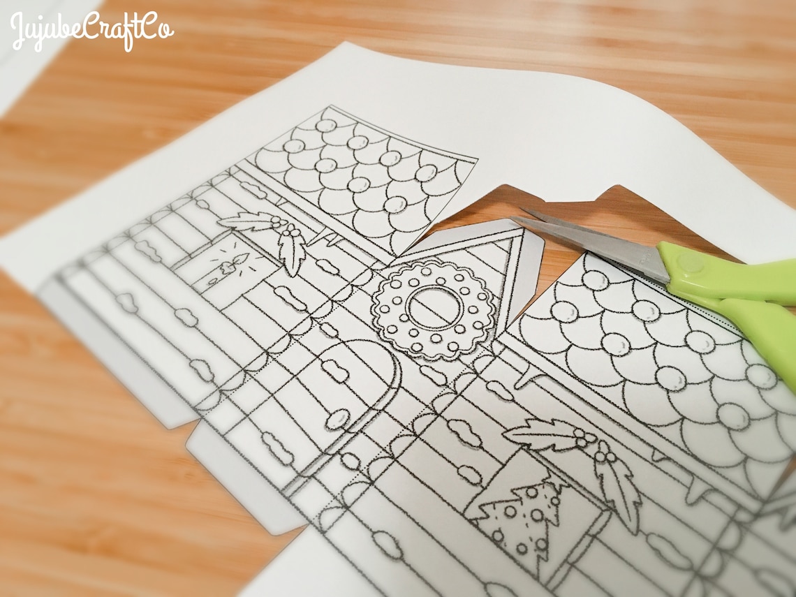 Holiday Coloring Page : 3D Gingerbread House 1 | Etsy