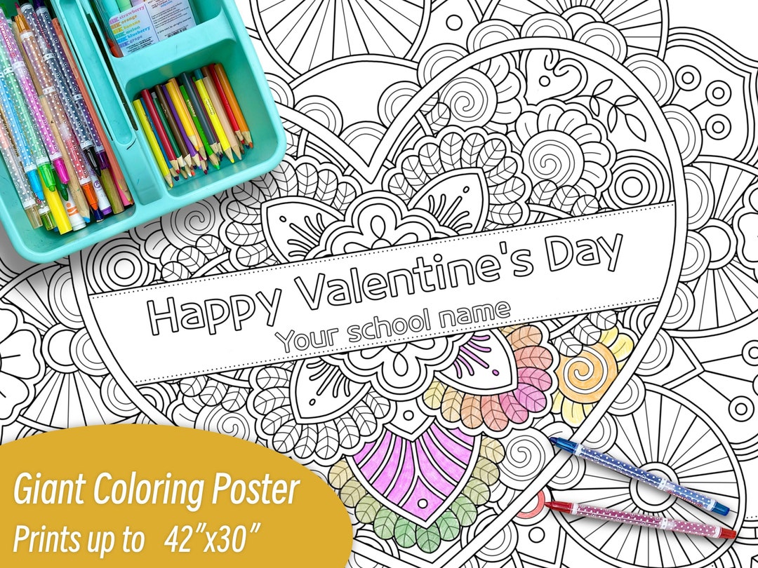 Custom Giant Coloring Poster : Heart Mandala - Etsy