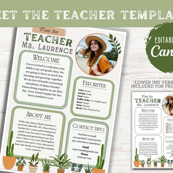 Meet the Teacher Template, Editable Teacher Printable, Back to School ...