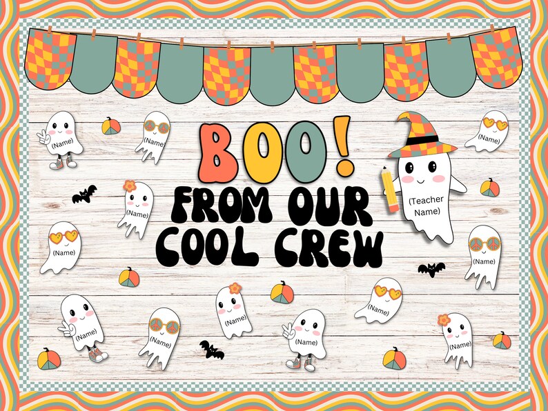 Groovy Halloween Bulletin Board Kit, Boho Retro Classroom Decor ...
