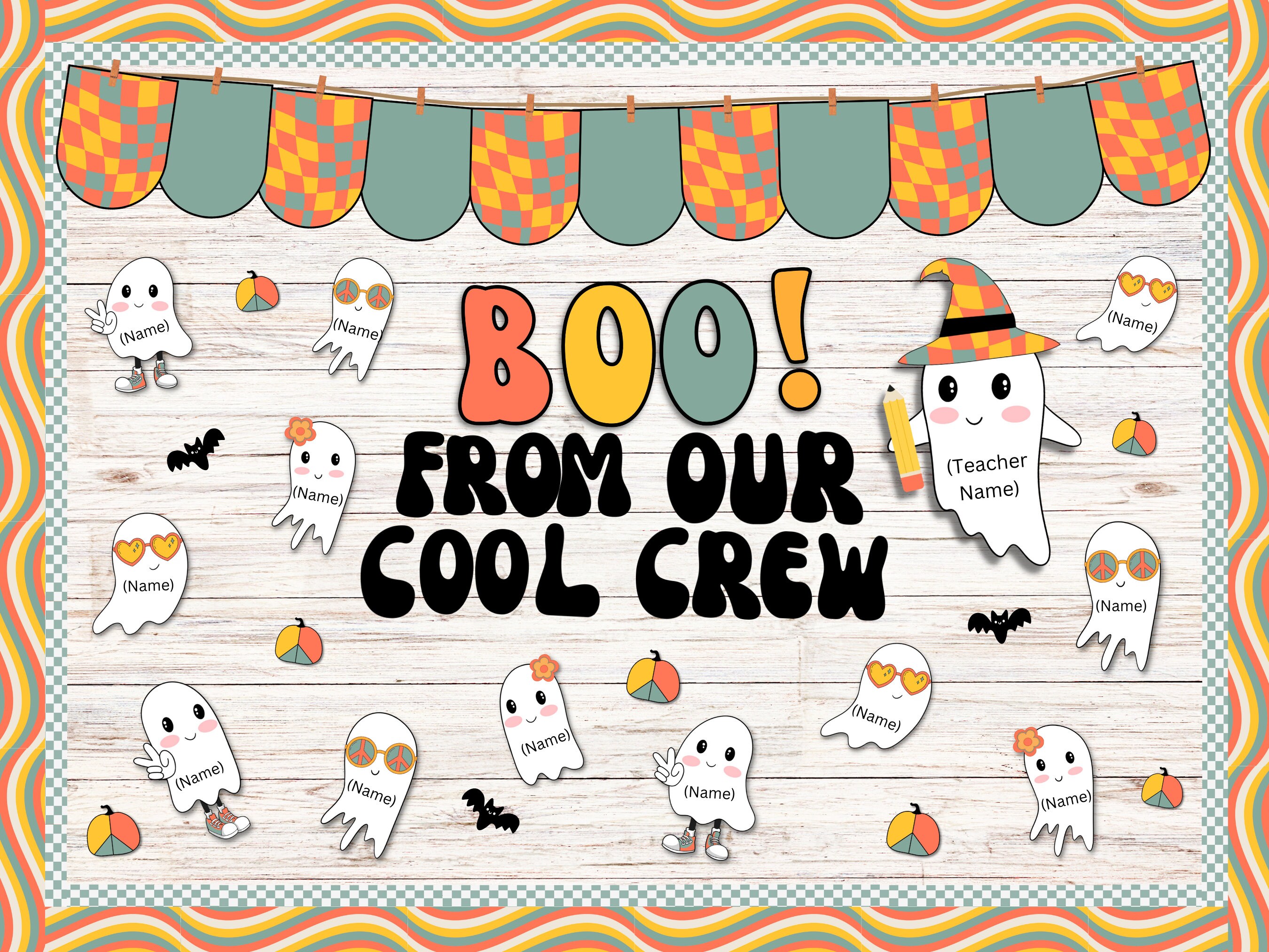 Groovy Halloween Bulletin Board Kit, Boho Retro Classroom Decor ...