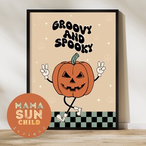 Retro Halloween Classroom Posters, Groovy October Art Print, Boho ...