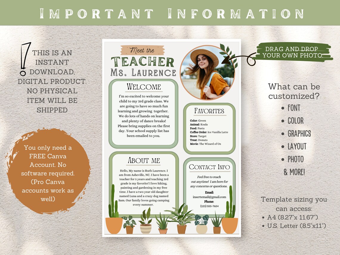Meet the Teacher Template, Editable Teacher Printable, Back to School ...