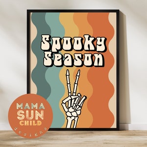 Retro Halloween Classroom Posters, Groovy October Art Print, Boho ...