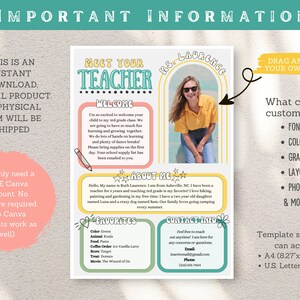 Meet the Teacher Template, Editable Teacher Printable, Back to School ...