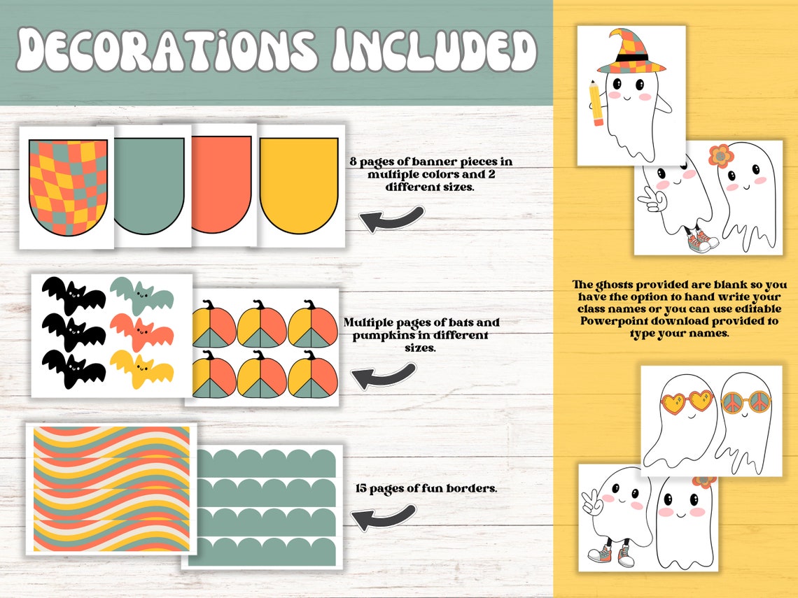 Retro Halloween Bulletin Board Kit, Groovy Boho Classroom Decor ...