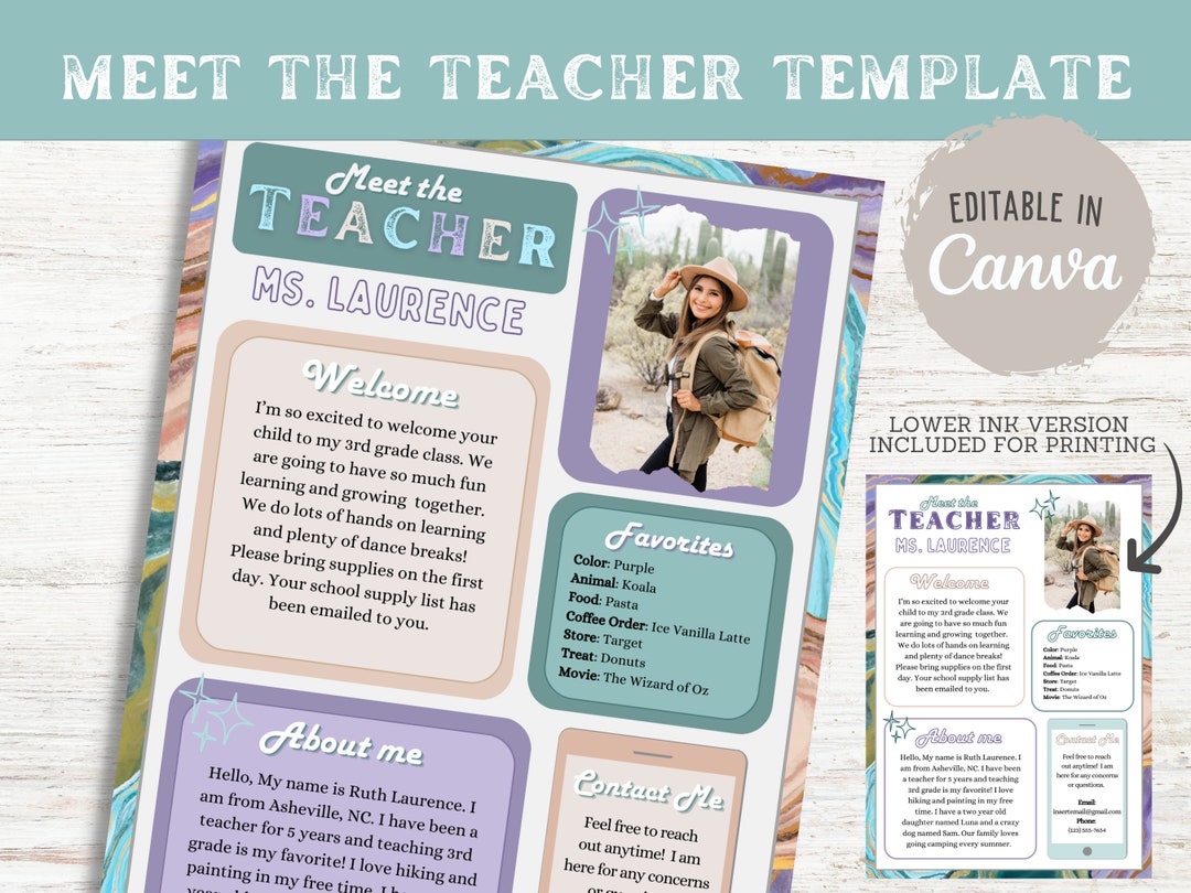 Meet the Teacher Template, Editable Teacher Printable, Back to School ...