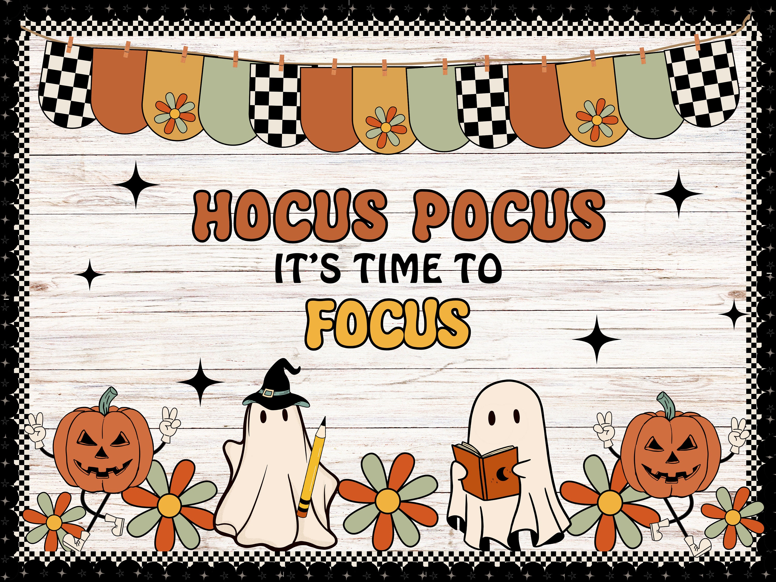 Halloween Bulletin Board Kit, Teacher Classroom Decorations, Groovy ...