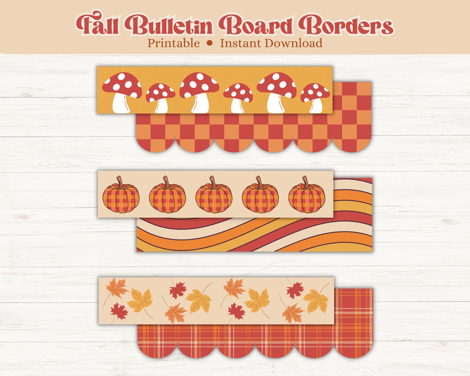 Retro Fall Bulletin Board Borders, Printable Classroom Decoration, Boho ...