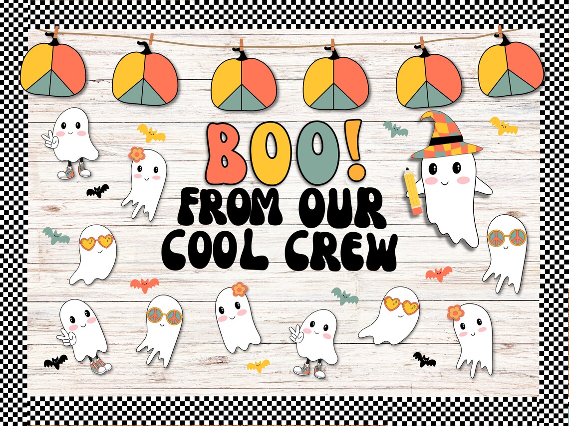Retro Halloween Bulletin Board Kit, Groovy Boho Classroom Decor ...