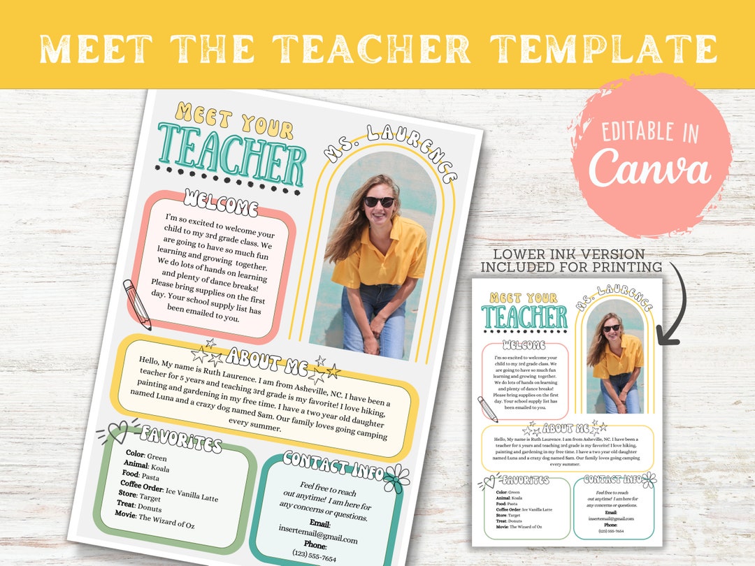 Meet the Teacher Template, Editable Teacher Printable, Back to School ...