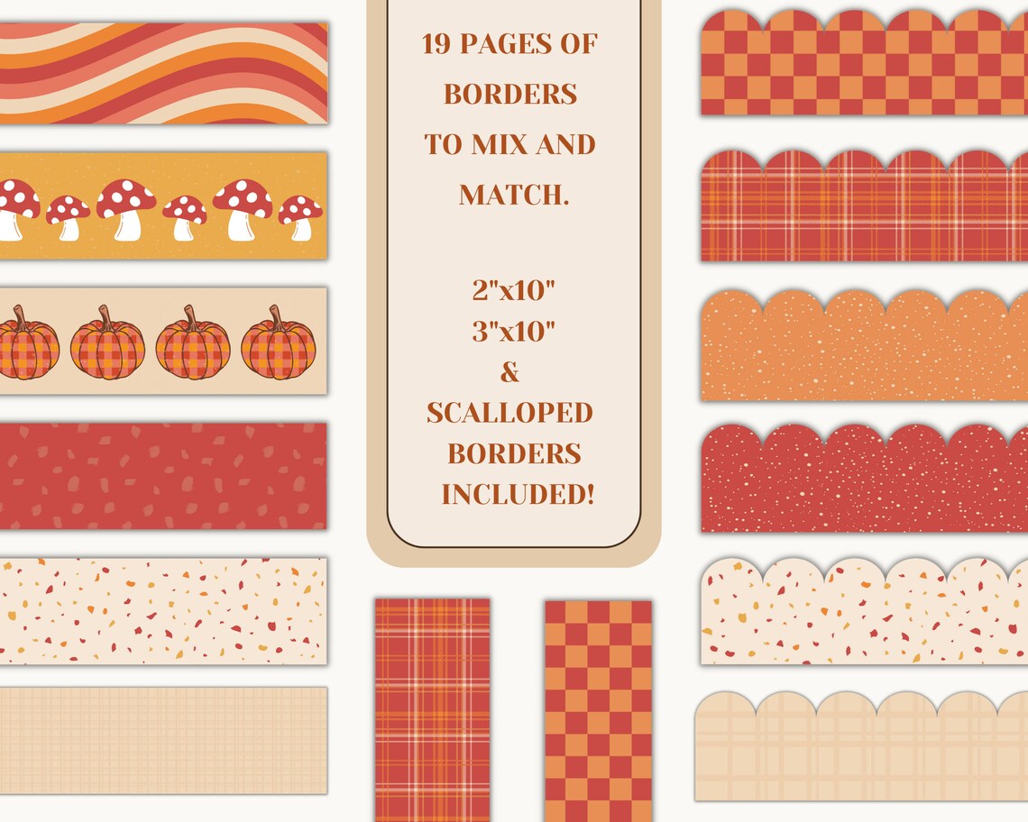 Retro Fall Bulletin Board Borders, Printable Classroom Decoration, Boho ...