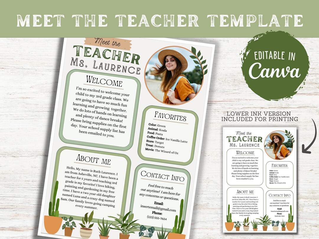 Meet the Teacher Template, Editable Teacher Printable, Back to School ...