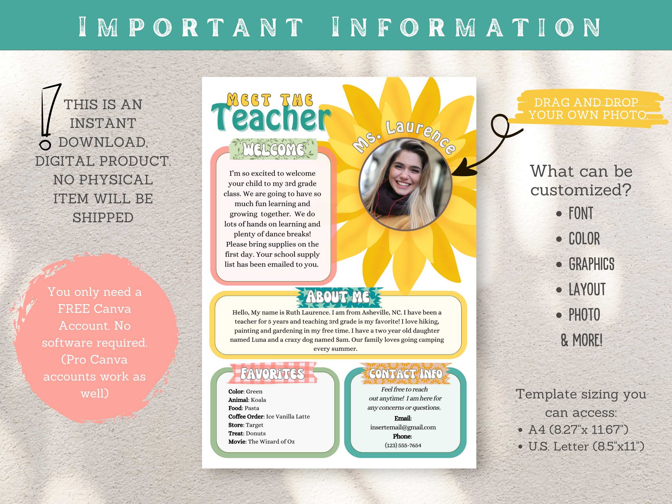 Meet the Teacher Template, Editable Teacher Printable,back to School ...
