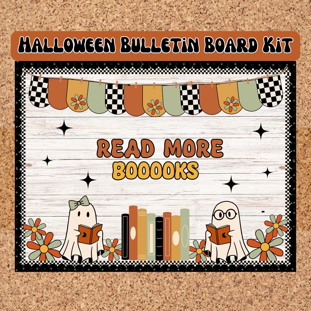 Halloween Classroom Bulletin Board Kit, Groovy Retro School Ghost Decor ...