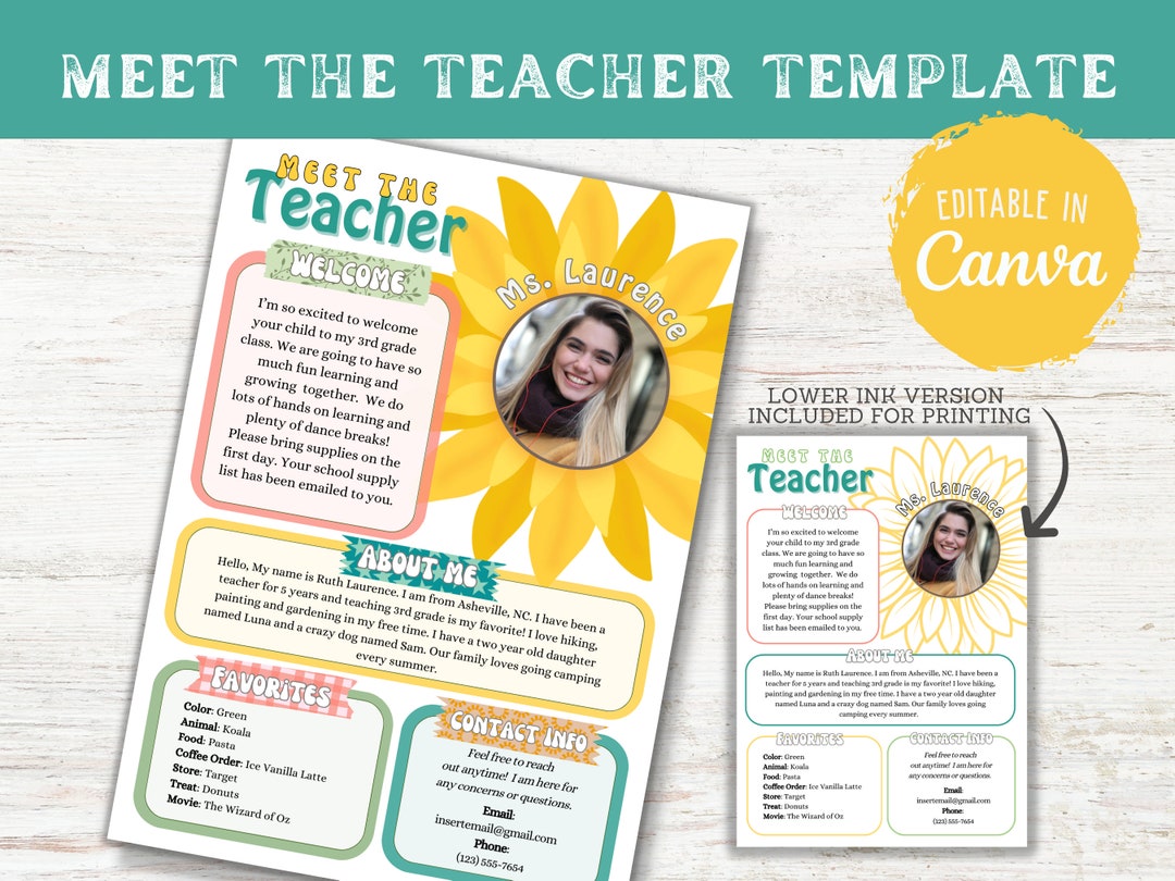 Meet the Teacher Template, Editable Teacher Printable,back to School ...