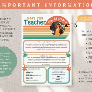 Meet the Teacher Template, Editable Teacher Printable, Back to School ...