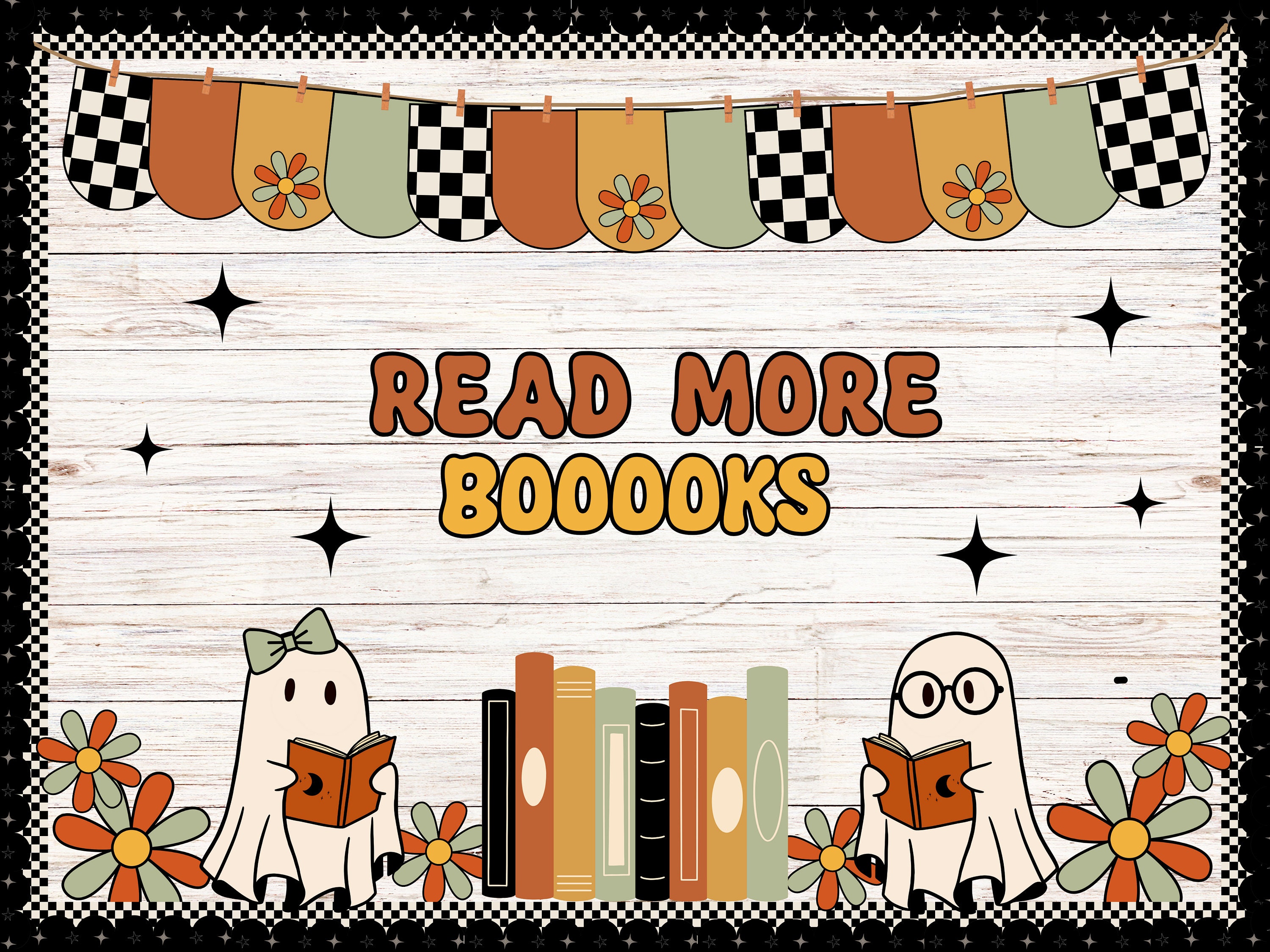 Halloween Classroom Bulletin Board Kit Groovy Retro School - Etsy