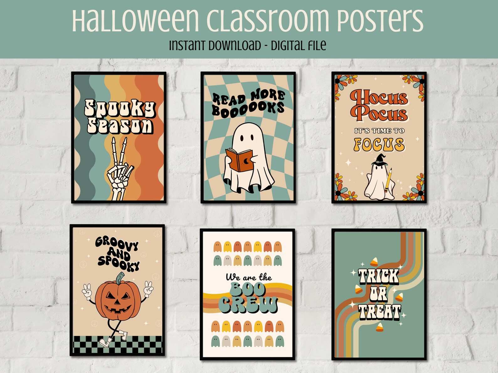Retro Halloween Classroom Posters, Groovy October Art Print, Boho ...