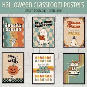 Retro Halloween Classroom Posters, Groovy October Art Print, Boho ...
