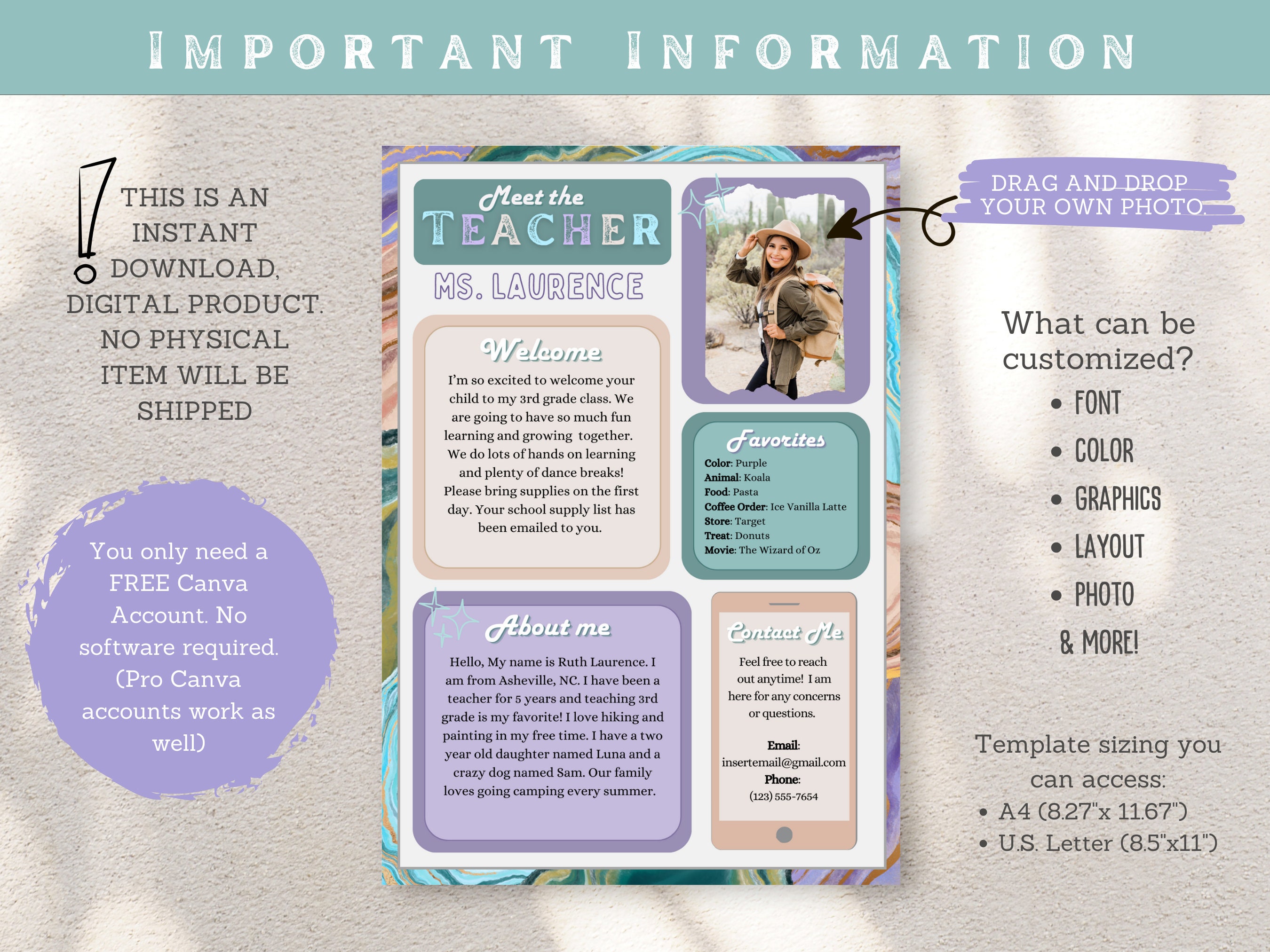 Meet the Teacher Template, Editable Teacher Printable, Back to School ...