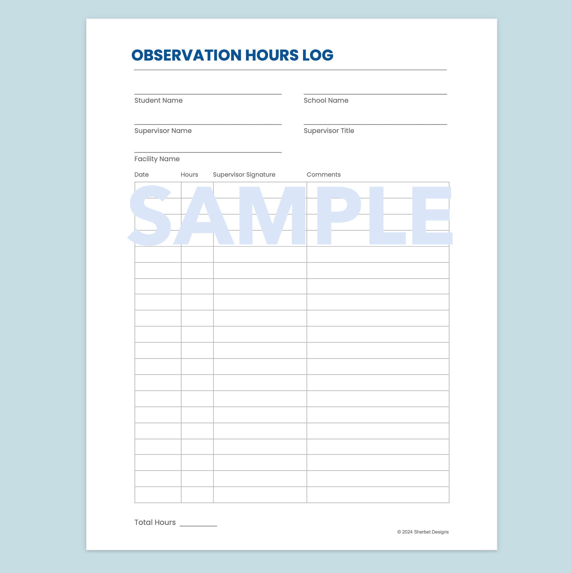 Observation Hours Log for Physical Therapy, Occupational Therapy, PT ...