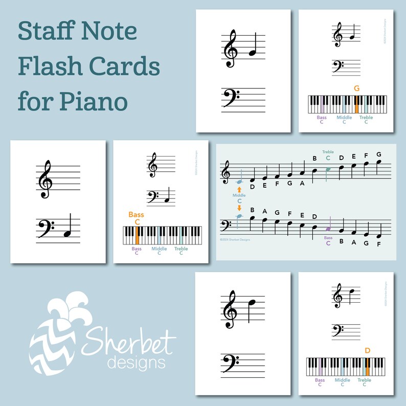 Staff Note Flash Cards for Piano - Etsy