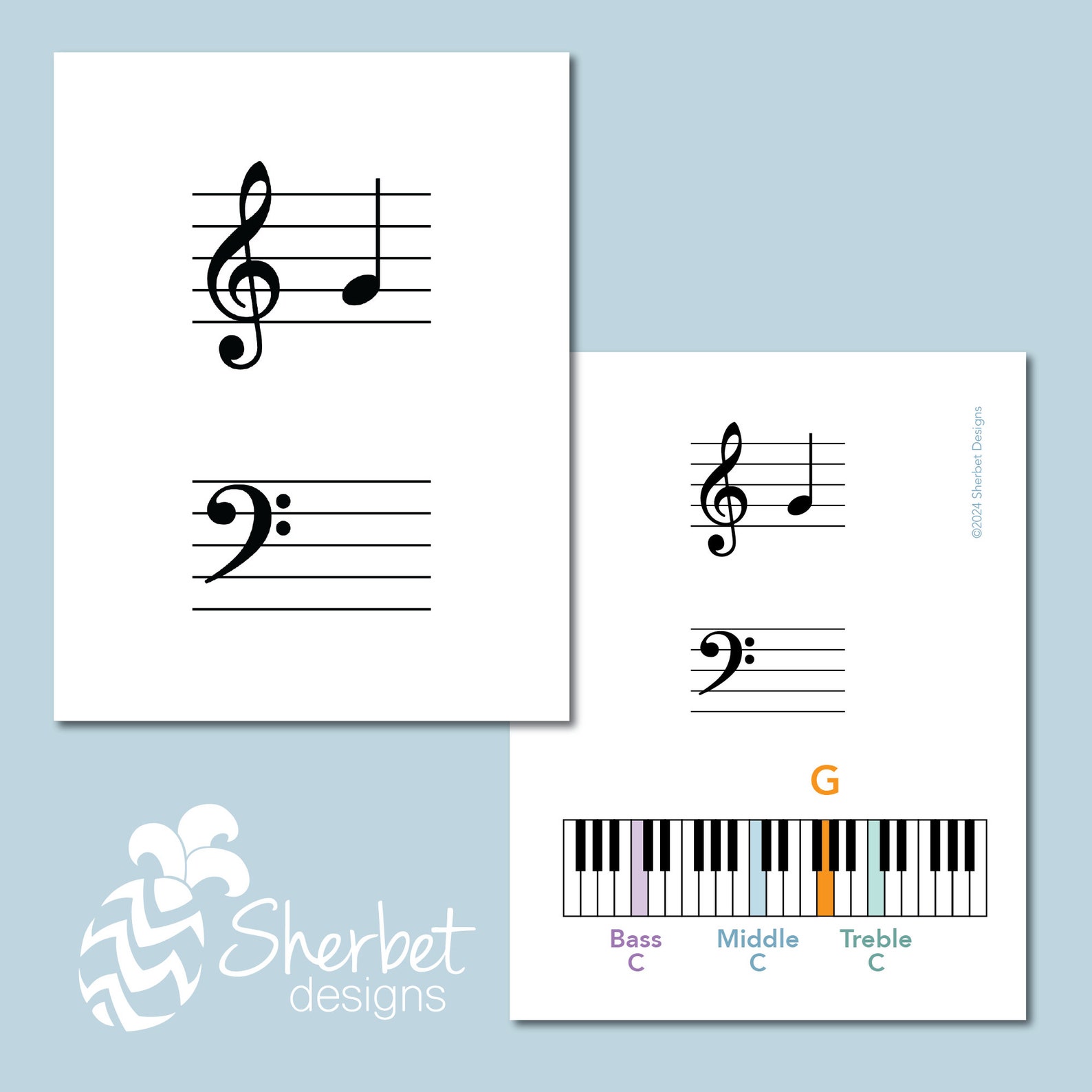 Staff Note Flash Cards for Piano - Etsy