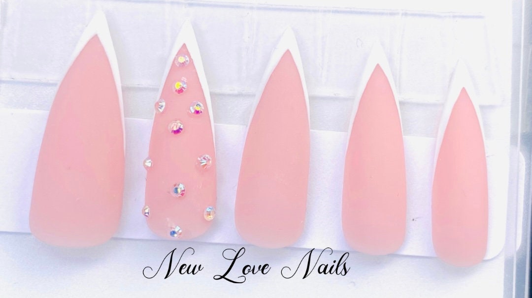 Matte French Tip Nails | Press on | Short Stiletto | Nail Design | Nail ...