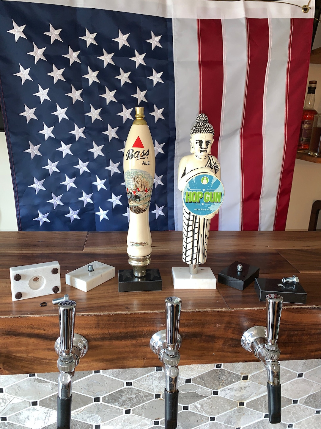 Beer Tap Handle DISPLAY BASE Solid Black or White Marble With Bolt for ...