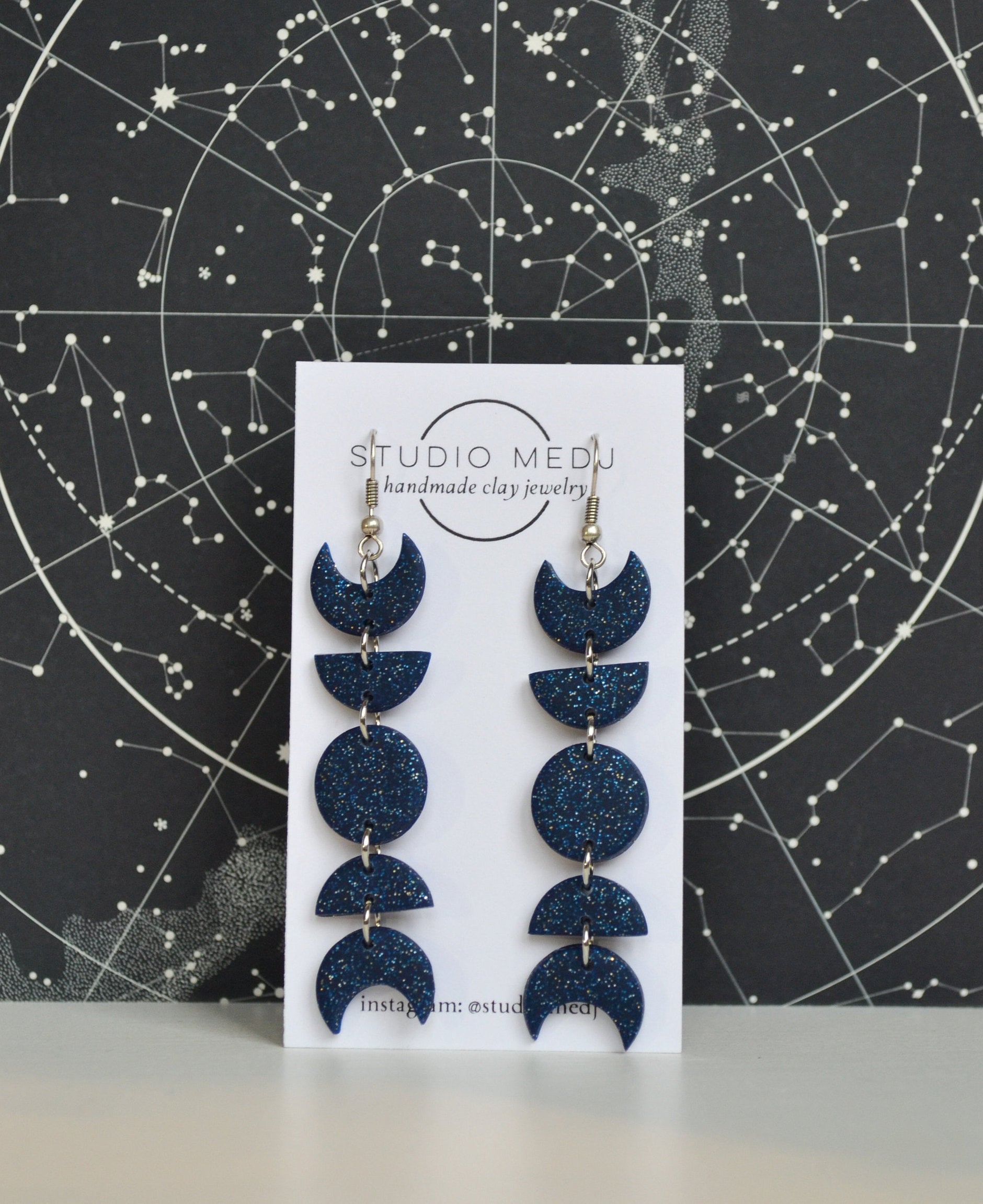 CELESTIAL Sparkle Moon Phases Dangles Handmade Polymer | Etsy