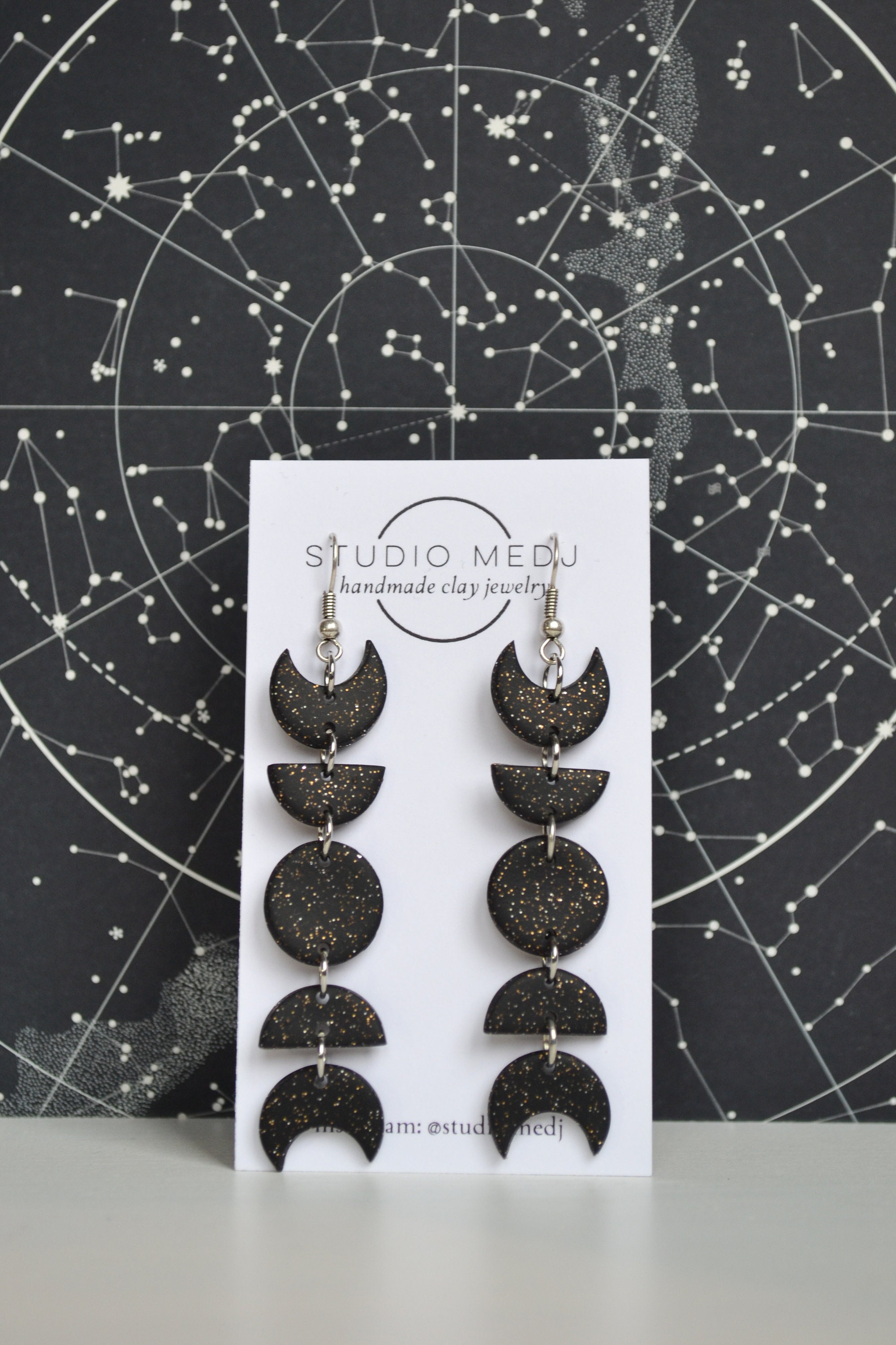 CELESTIAL Sparkle Moon Phases Dangles Handmade Polymer | Etsy