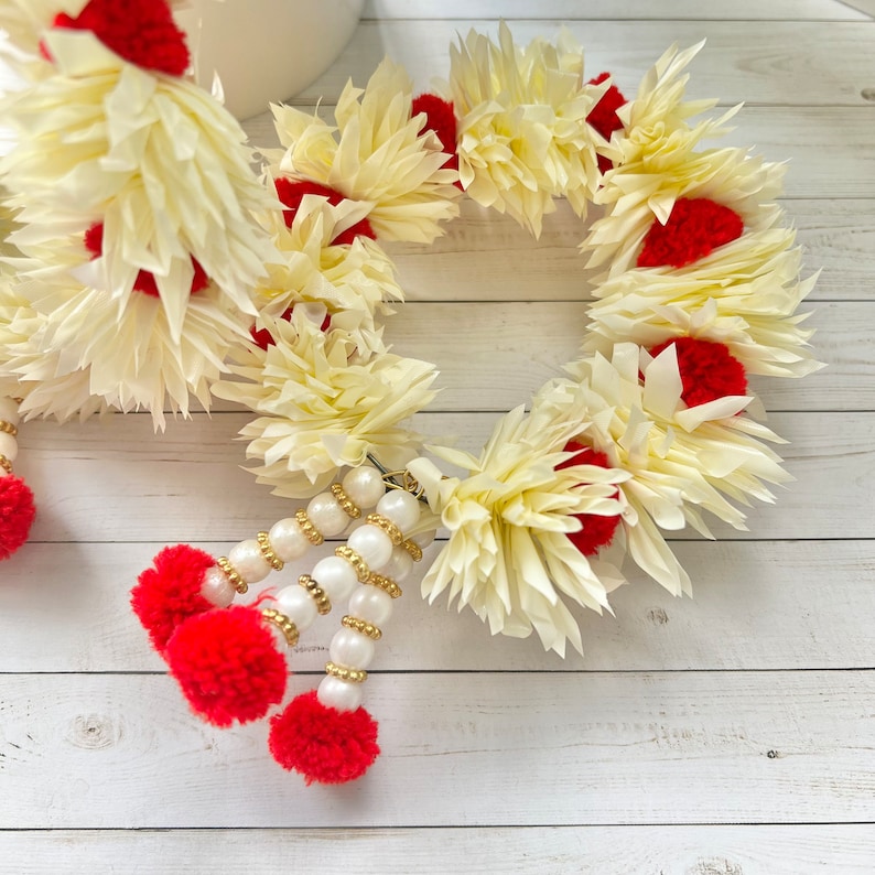 Red And White Bridal Gajray Set Artificial Flower Gajra Hand Flower Bracelet For Wedding