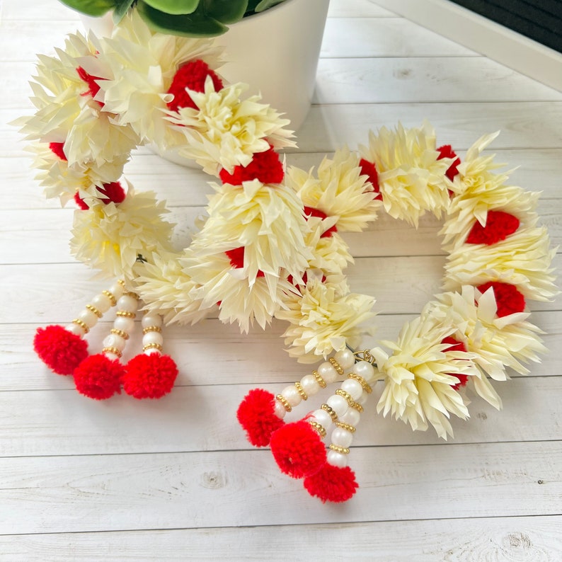 Red and White Bridal Gajray Set. Artificial Flower Gajra. Hand Flower ...