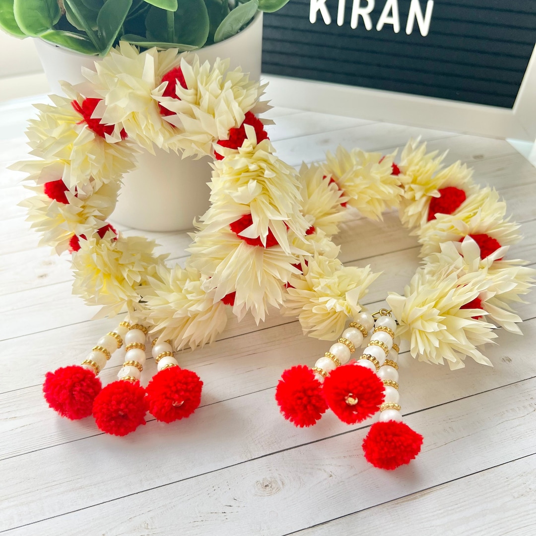 Red & White Bridal Gajray Set: Artificial Flower Bracelet - Etsy