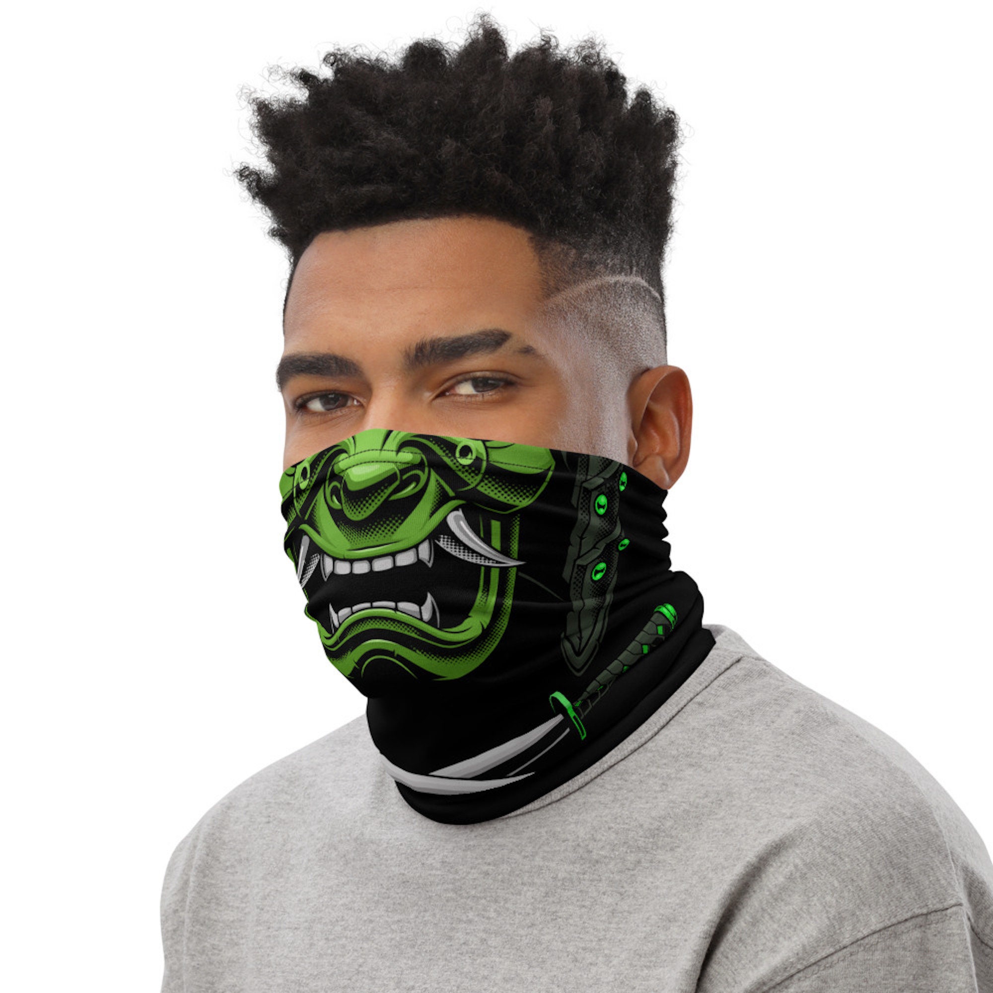 Green Japanese Face Mask Samurai Warrior | Neck Gaiter | Washable ...