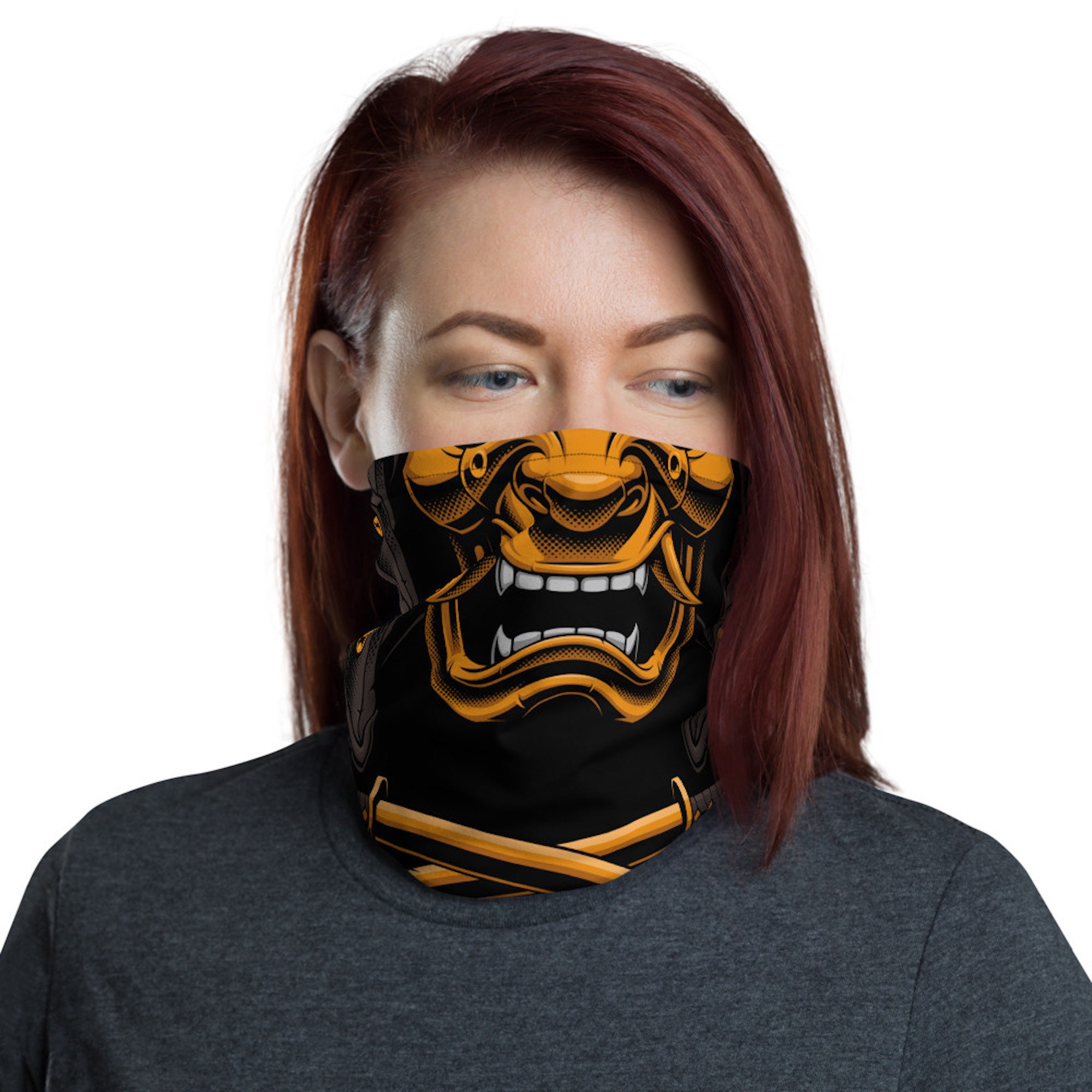Japanese Samurai Golden Face Mask, Neck Gaiter, Washable and Reusable ...