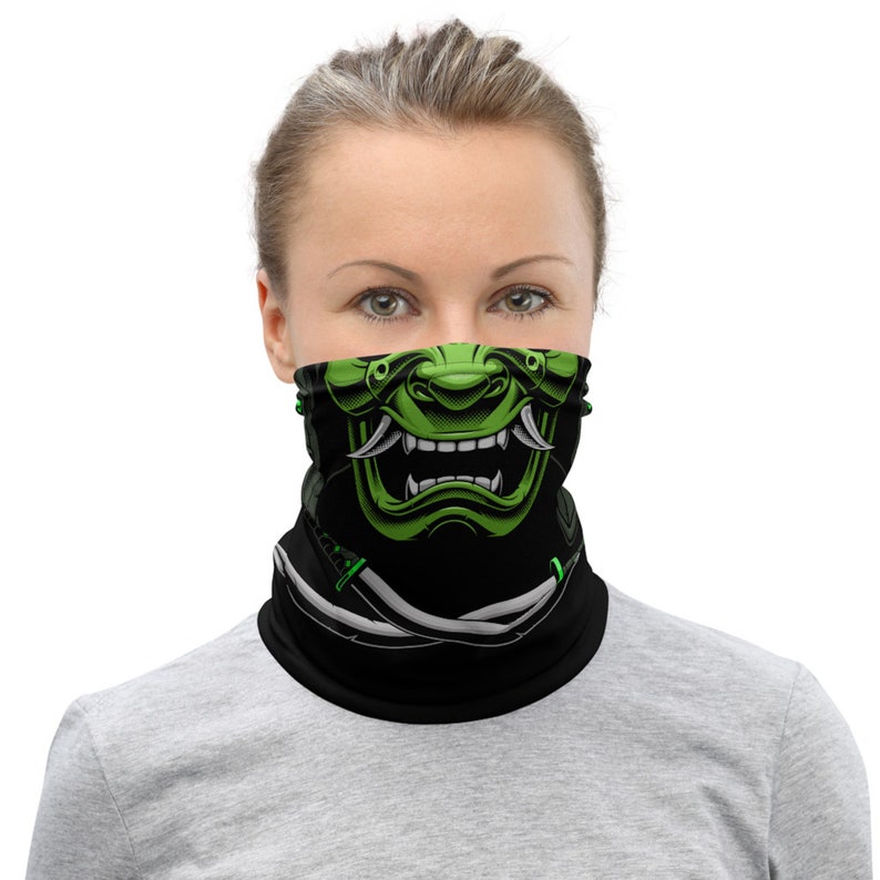 Green Japanese Face Mask Samurai Warrior | Neck Gaiter | Washable ...