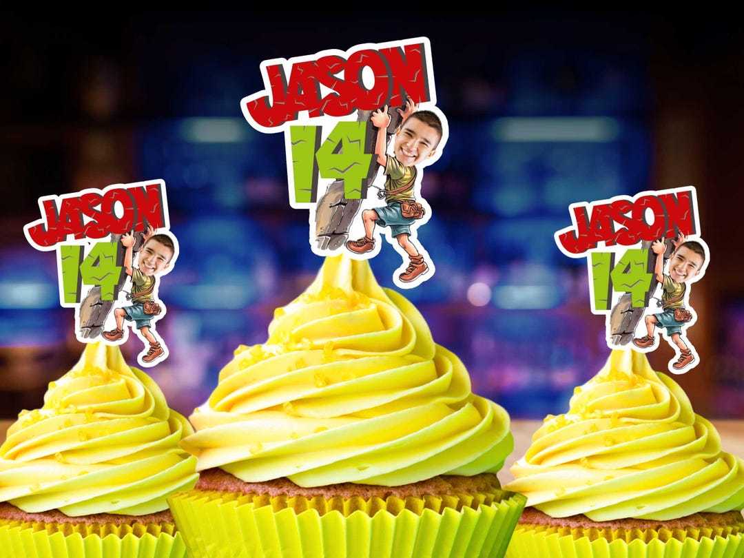 Custom Wall Climbing Birthday Cupcake Toppers W/ Custom Face, Name and ...