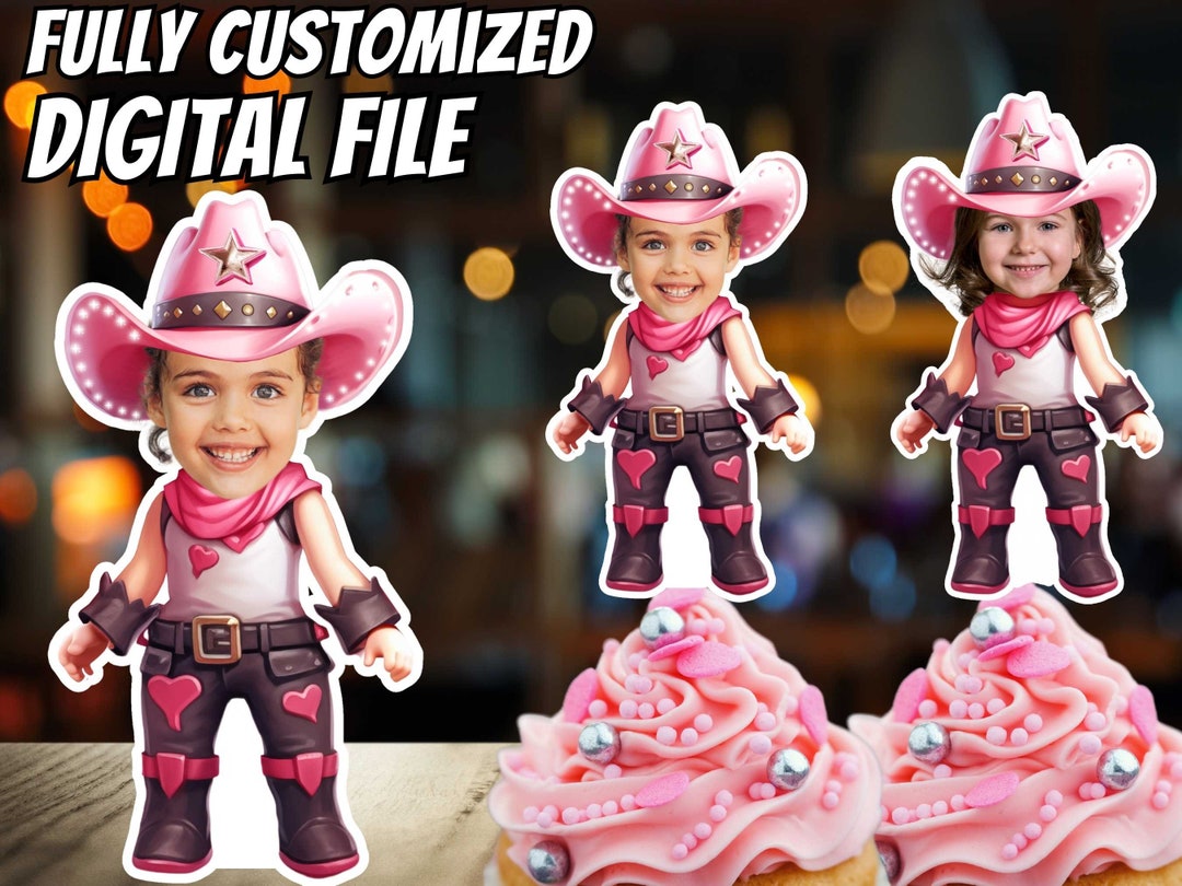 Printable Pink Rodeo Cupcake Toppers With Photo Pink Cowboy Hat ...