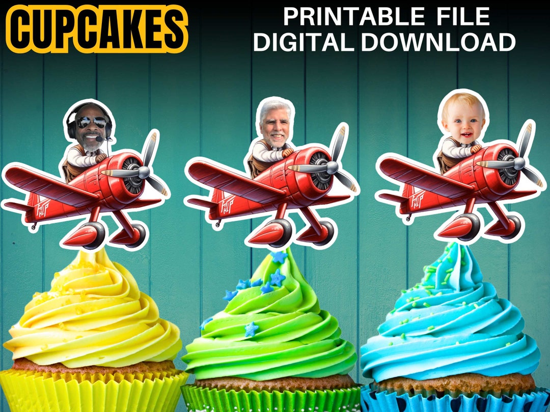 Printable Pilot Cupcake Plane Toppers Party Airplane and Pilot With ...