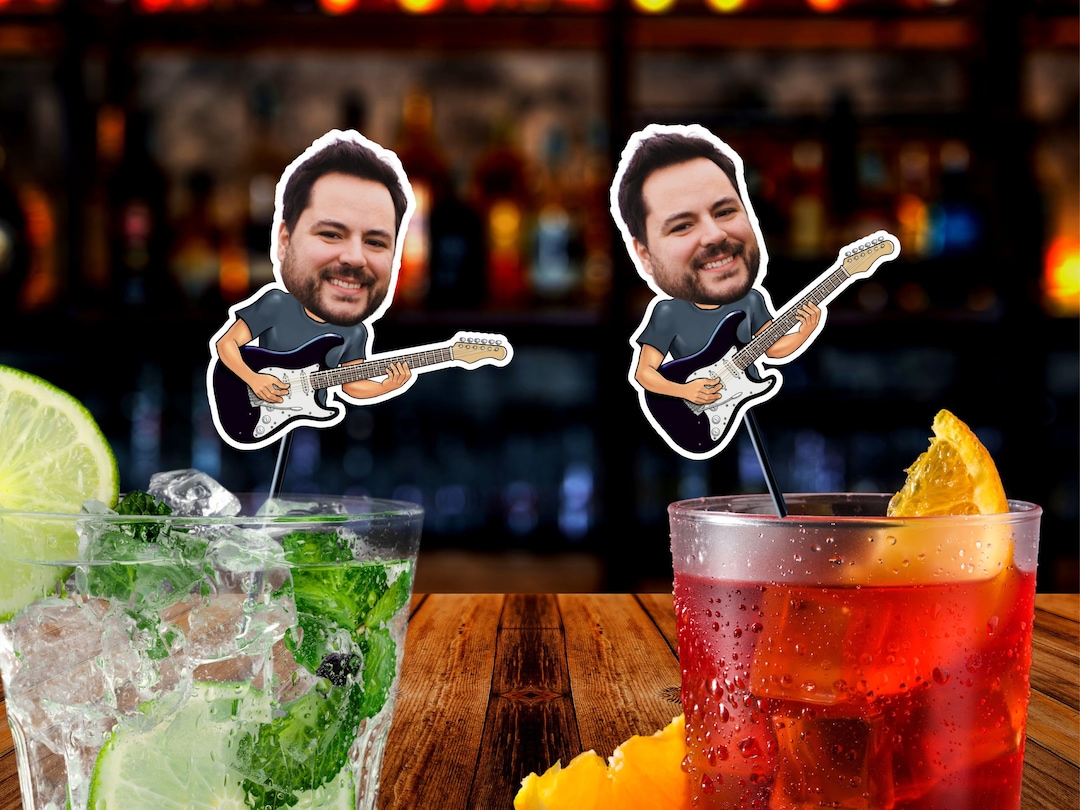 Funny Electric Guitar Drink Stirrers Personalized Face Guitarist Custom ...