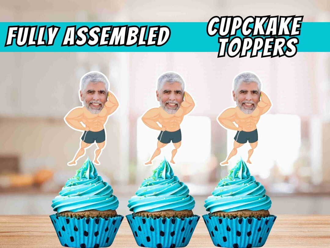 Funny Over the Hill Bodybuilder Cupcake Toppers Custom Face & Age ...