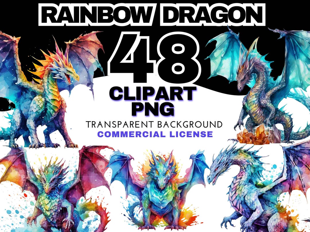 Dragon PNG Clip Art Bundle With Rainbow Colored Fantasy Magical Dragon ...