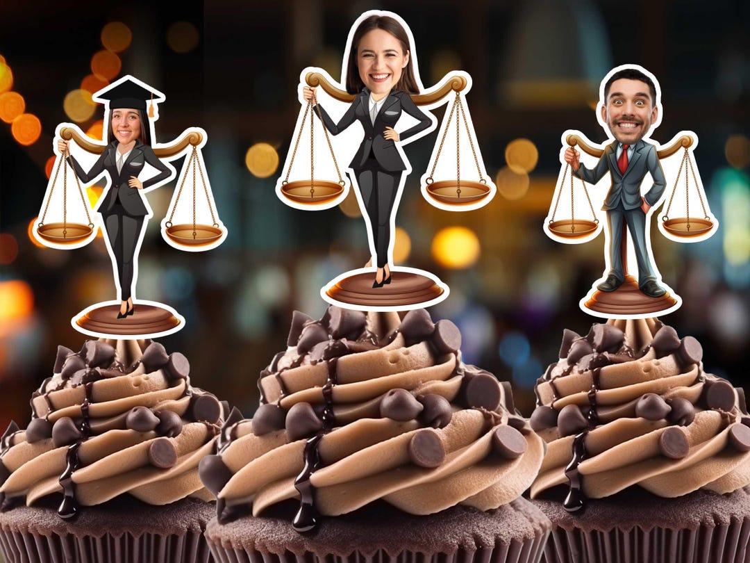 Law School Grad Cupcake Toppers Attorney Custom Face With Scales of ...